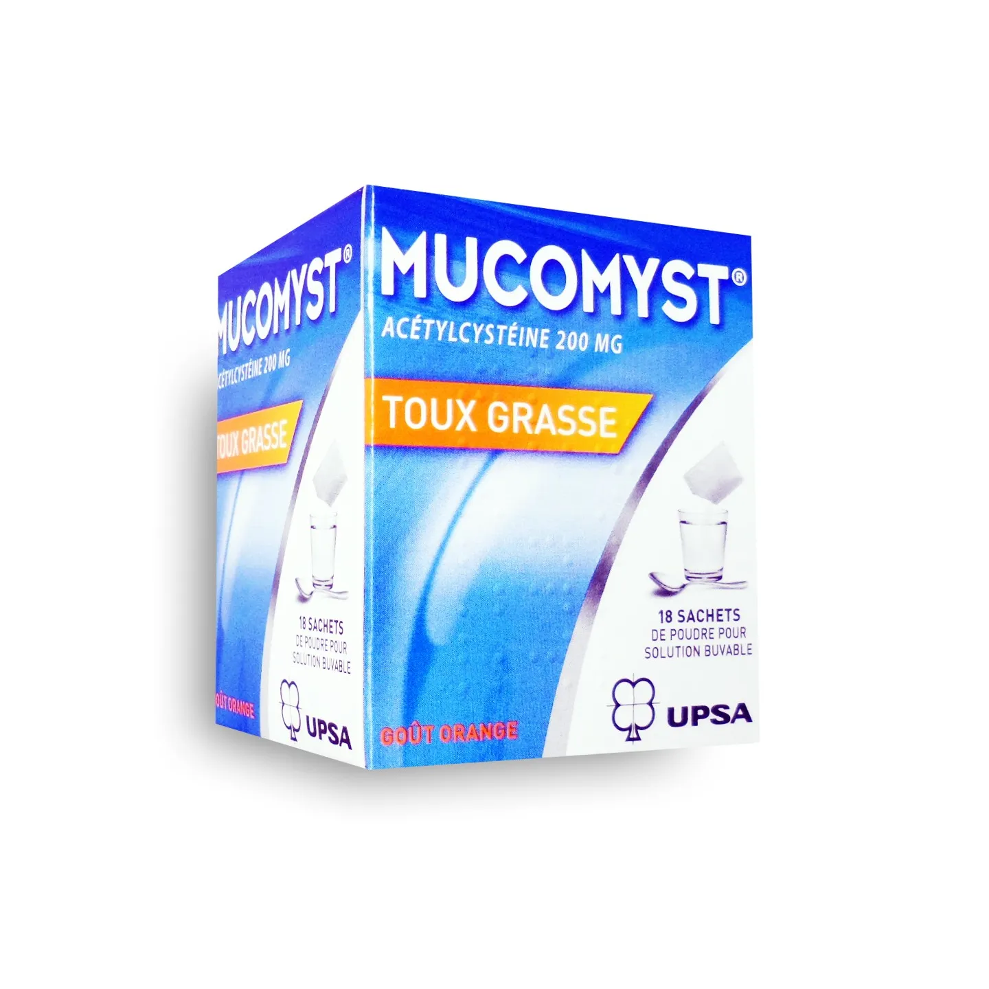 Mucomyst 200 mg toux grasse - Boite de 18 sachets goût orange
